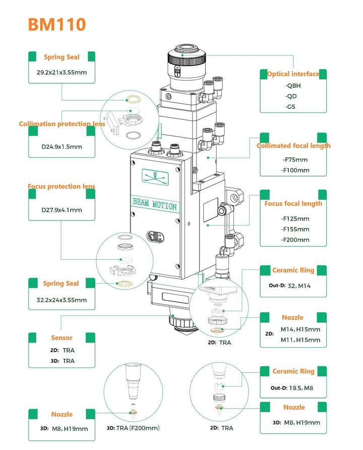 Spares & Consumables for RayTools BM110 Auto Focus Laser Cutting Head ...
